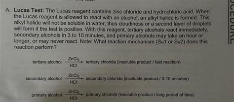 Solved A Lucas Test The Lucas Reagent Contains Zinc
