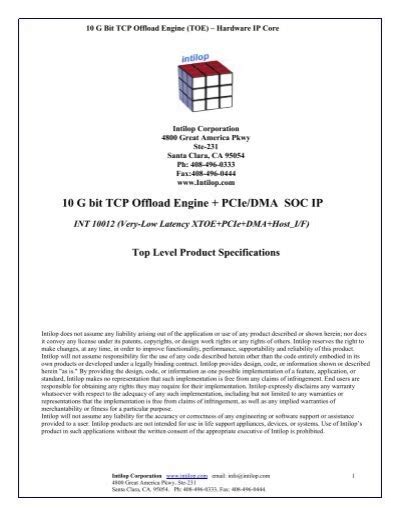 10g Tcp Offload Enginepcie Very Low Latency Intilop