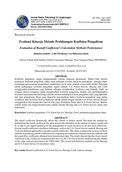 Pdf Evaluasi Kinerja Metode Perhitungan Koefisien Pengaliran Evaluation Of Runoff Coefficient