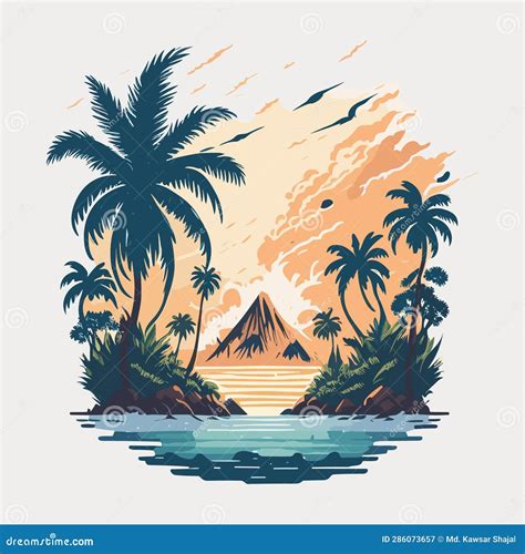 Tropical Island With Palm Trees And Sea Stock Vector Illustration Of