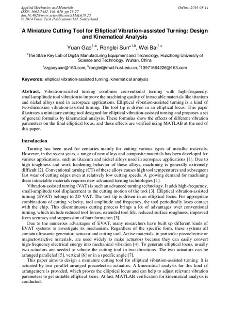 A Miniature Cutting Tool For Elliptical Vibration Assisted Turning Design And Kinematical