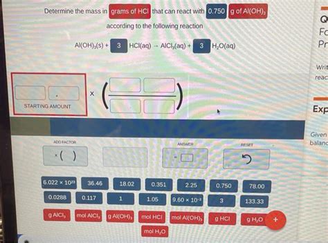 Solved Determine The Mass In That Can React With According Chegg Com