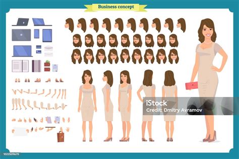 여성 관광 휴가 여행자 캐릭터 생성을 설정합니다 전체 길이 조회 감정 제스처 황갈색 피부 색조 백색 배경 당신의 자신의 디자인을 구축 합니다 등장인물에 대한 스톡 벡터 아트