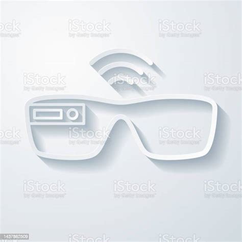 스마트 안경 빈 배경에 종이 잘라내기 효과가 있는 아이콘 360도 촬영에 대한 스톡 벡터 아트 및 기타 이미지 360도 촬영 3차원 형태 Brand Name