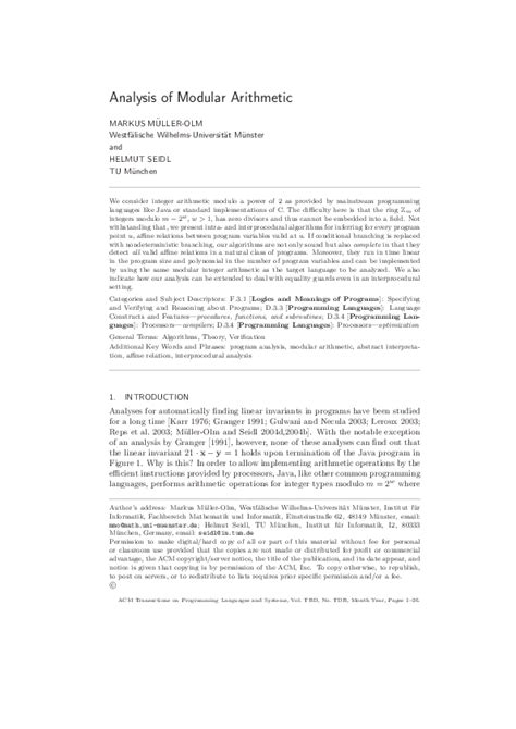 pdf analysis of modular arithmetic