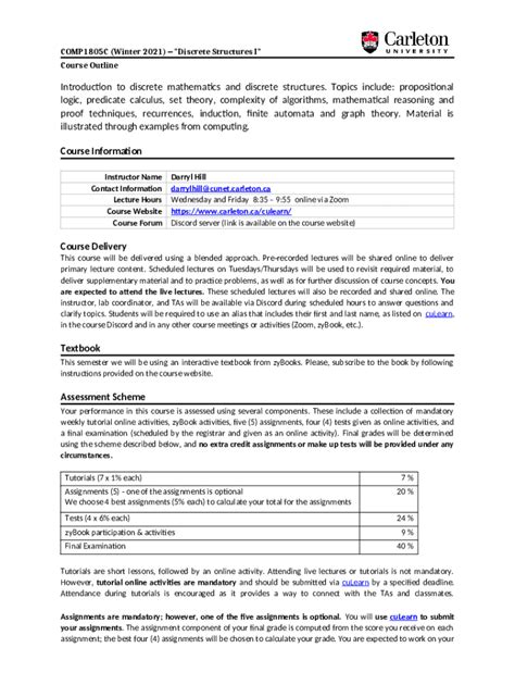 Fillable Online Comp 1805 Discrete Structures I Early Summer 2021 Syllabus Fax Email Print