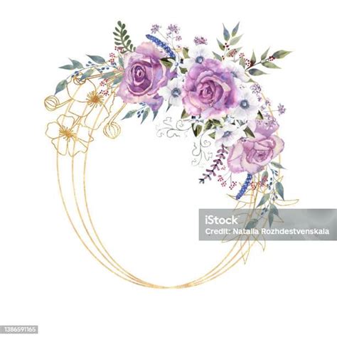 흰색 고립 된 배경에 유리 꽃병에 보라색 장미와 말미잘기 유서학적 꽃 프레임 손으로 그린 수채화 일러스트 0명에 대한 스톡 벡터 아트 및 기타 이미지 Istock