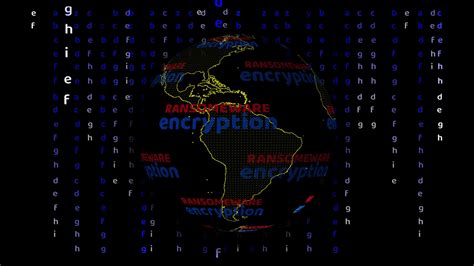 world map with ransomware encryption digital text rotating and alphabet matrix background