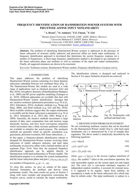 Pdf Frequency Identification Of Hammerstein Wiener Systems With Piecewise Affine Input