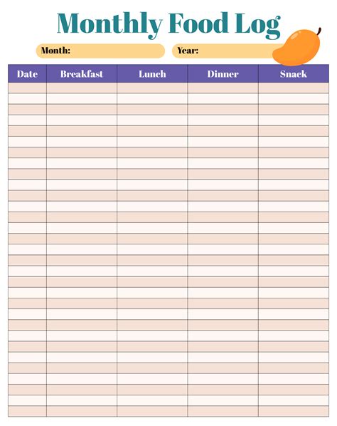 Monthly Food Journal 10 Free Pdf Printables Printablee