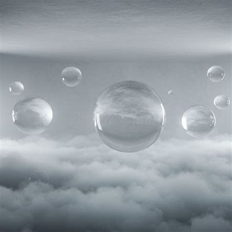 Translucent Spheres Of Varying Sizes Float Against A Backdrop Of Fluffy