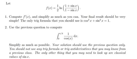 Solved Let Fx21ln1−sinx1sinx 1 Compute F′x And