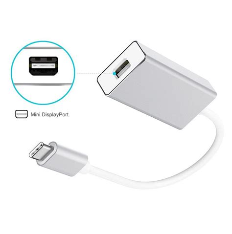 Short USB Type C To Mini DisplayPort Adapter Cable Silver