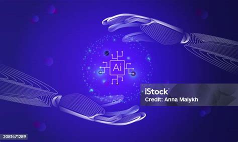 로봇 손을 사용한 웹 배너 또는 랜딩 페이지 디자인 컴퓨터 신경망 또는 인공 지능의 상징입니다 미래 개념 벡터 일러스트 레이 션입니다 벡터 일러스트 레이 션 Eps 10