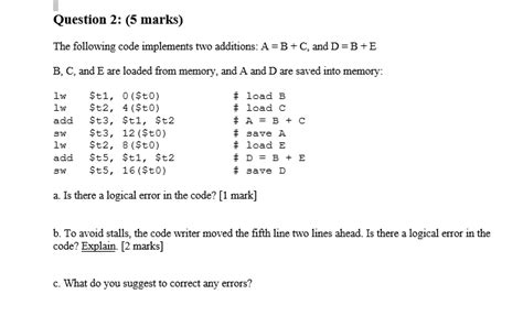 solved question 2 5 marks the following code implements
