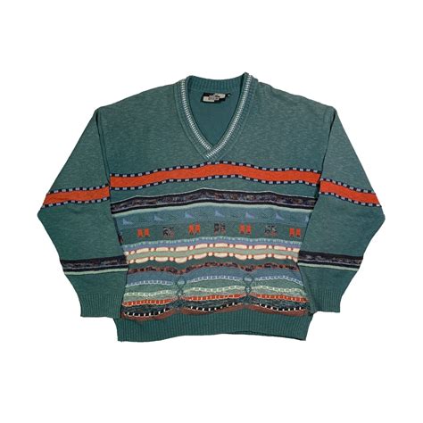 Vintage 90s Mode Monte Carlo Sweater Retro Textured 3d Knitted V Neck