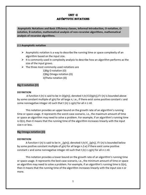 unit ii asymptotic notations pdf time complexity mathematical