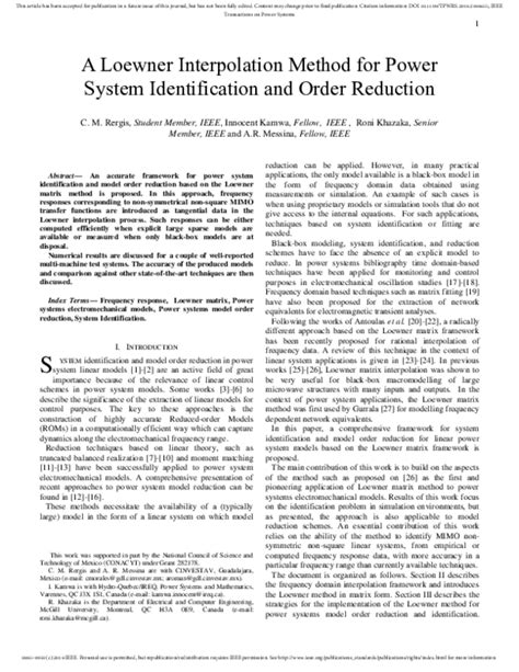 Pdf A Loewner Interpolation Method For Power System Identification