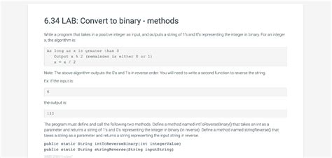 solved 6 34 lab convert to binary methods write a