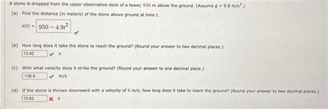 Solved A Stone Is Dropped From The Upper Observation Deck Of