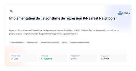 Implémentez Lalgorithme De Régression K Nearest Neighbors Apprentissage Automatique Labex