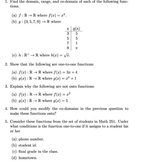 solved 1 find the domain range and co domain of each of