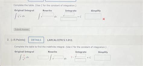solved complete the table use c for the constant of