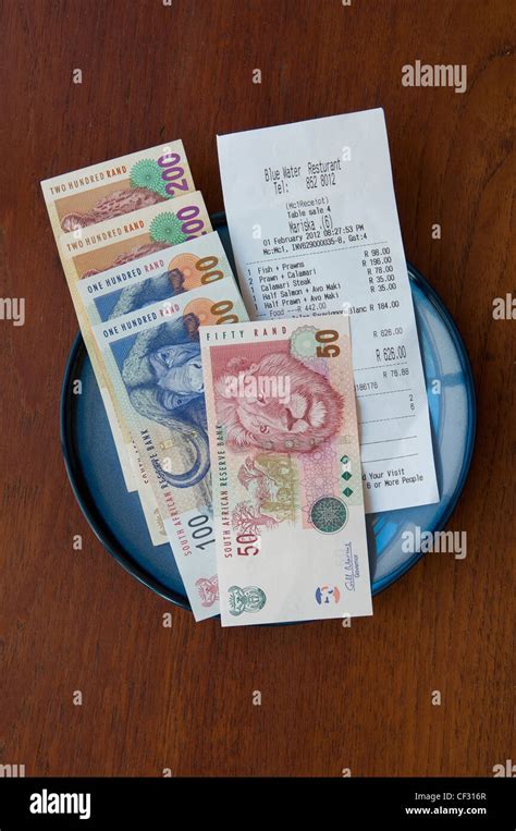 Restaurant Bill And South African Currency Stock Photo Alamy