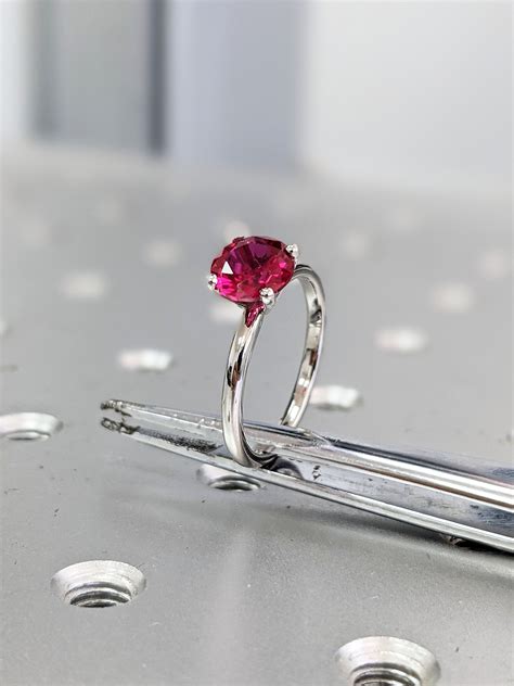 Ruby Ring Unique Engagement Ring Solitaire Ring Round Ruby Ring Ru