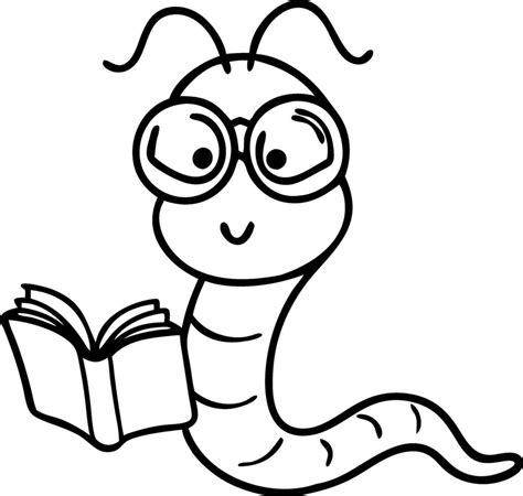 Cartoon Bookworm Black And White