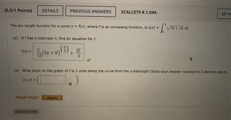 Solved The Arc Length Function For A Curve Y F X Where F