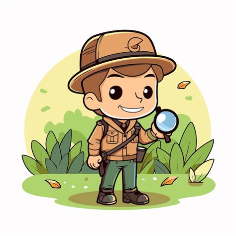 Premium Vector Boy Scout With Magnifying Glass In The Park Vector