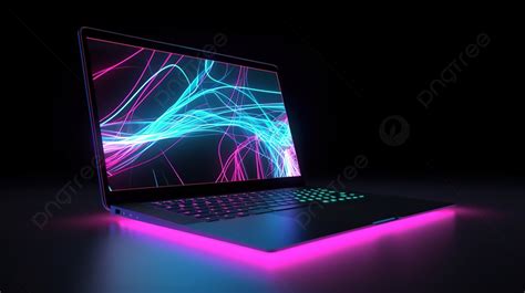 검정색 배경의 네온 노트북 블루 핑크 광속 효과에서 검은 노트북 컴퓨터 빈 화면을 렌더링하는 3d 그림 고화질 사진 사진 컴퓨터 배경 일러스트 및 사진 무료 다운로드