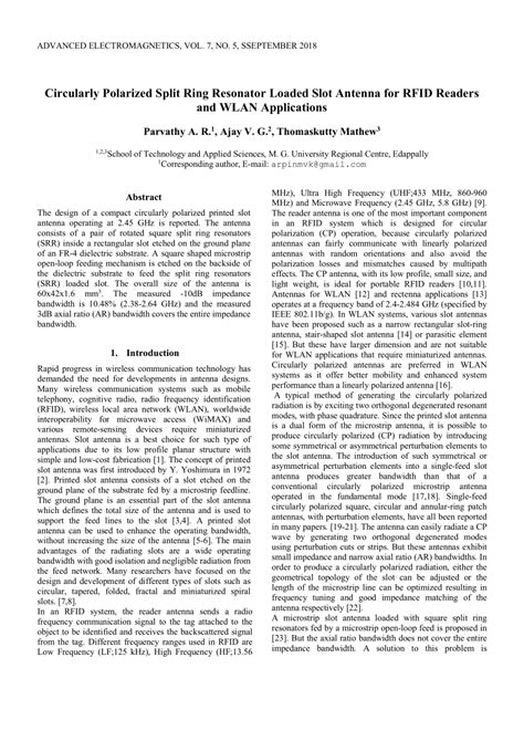 Pdf Circularly Polarized Split Ring Resonator Loaded Slot Antenna