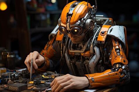 Premium Photo Robotics Engineer Assembling And Programming Robotic Systems