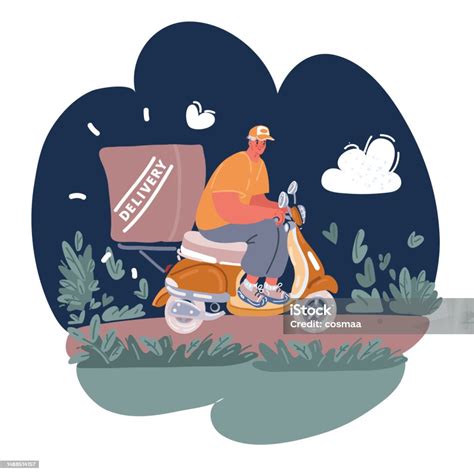 피자 오토바이 배달의 만화 벡터 삽화 음식 택배 운전 자전거 빠른 배달 남자에 대한 스톡 벡터 아트 및 기타 이미지 남자