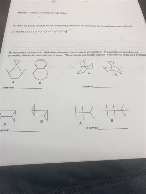 Solved 1 Bromo 2 Chloro 3 Methylcyclopropane 2 Draw The