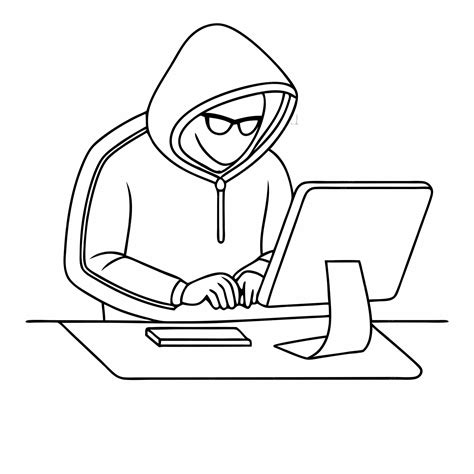 Single Line Drawing Of A Computer Hacker Stereotype In A Line Art Vector Illustration 16