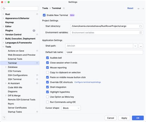 Terminal Settings Rustrover Documentation