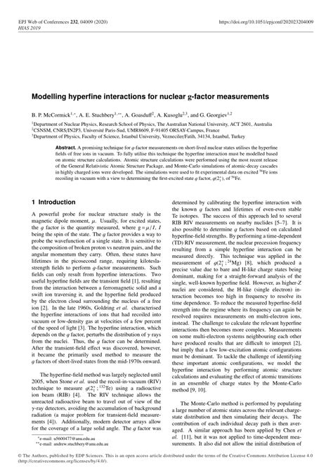 Pdf Modelling Hyperfine Interactions For Nuclear G Factor Measurements