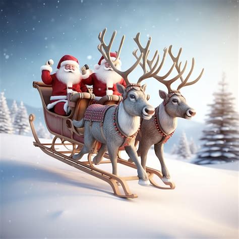 Premium AI Image Photo Of Santa Claus Riding On Sleigh With With Deer And Gift Box