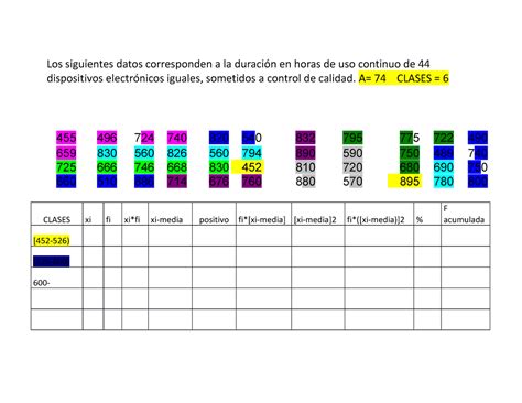 Taller Trabajo En Excel Con Y Sin Intervalos Solo Los Siguientes Datos Corresponden A La