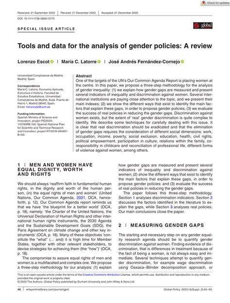 PDF Tools And Data For The Analysis Of Gender Policies A Review