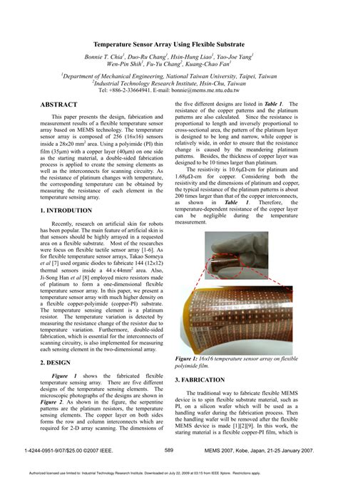 PDF Temperature Sensor Array Using Flexible Substrate