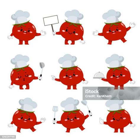 다양한 액티비티를 가진 귀여운 토마토 요리사 만화 캐릭터 세트 개체 그룹에 대한 스톡 벡터 아트 및 기타 이미지 개체 그룹 건강한 식생활 귀여운 Istock