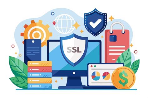 Colorful Illustration Depicts Ssl Certification Data Security Elements And Tech Symbols On A