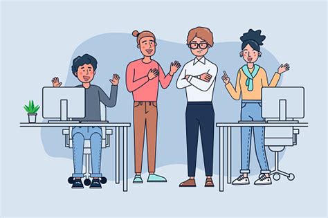 회의실의 컴퓨터와 차트에서 이야기하고 일하는 비즈니스 직원 개인 장식품에 대한 스톡 벡터 아트 및 기타 이미지 개인 장식품 개체 그룹 경영자 Istock