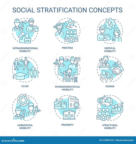 Social Stratification And Mobility Blue Gradient Concept Icons Vector Illustration