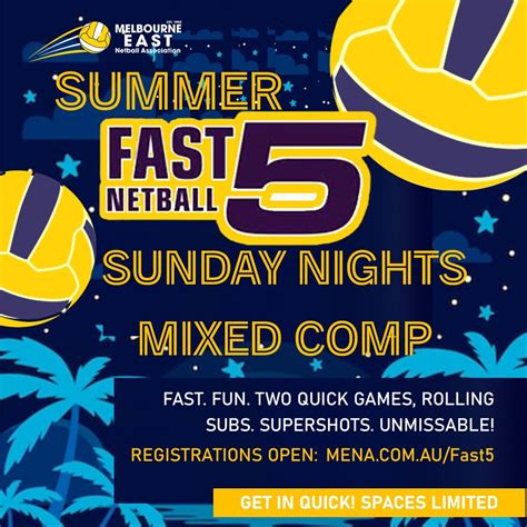 Summer Fast 5 Netball Sunday Nights Mixed Comp Melbourne East Netball