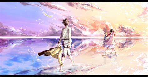 Safebooru 1girl 2boys Armin Arlert Barefoot Belt Bird Black Hair